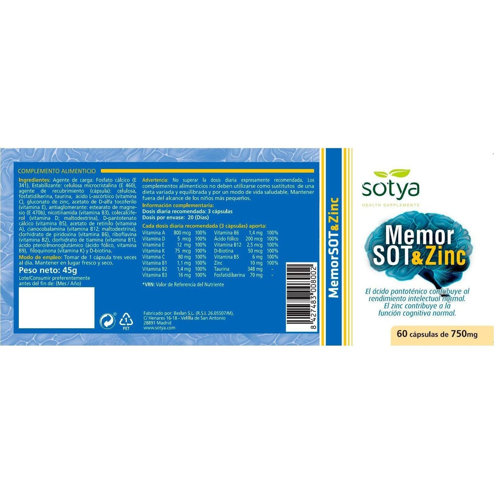Memor Plus 750 mg 60 Capsulas - Sotya - Dietetica Ferrer